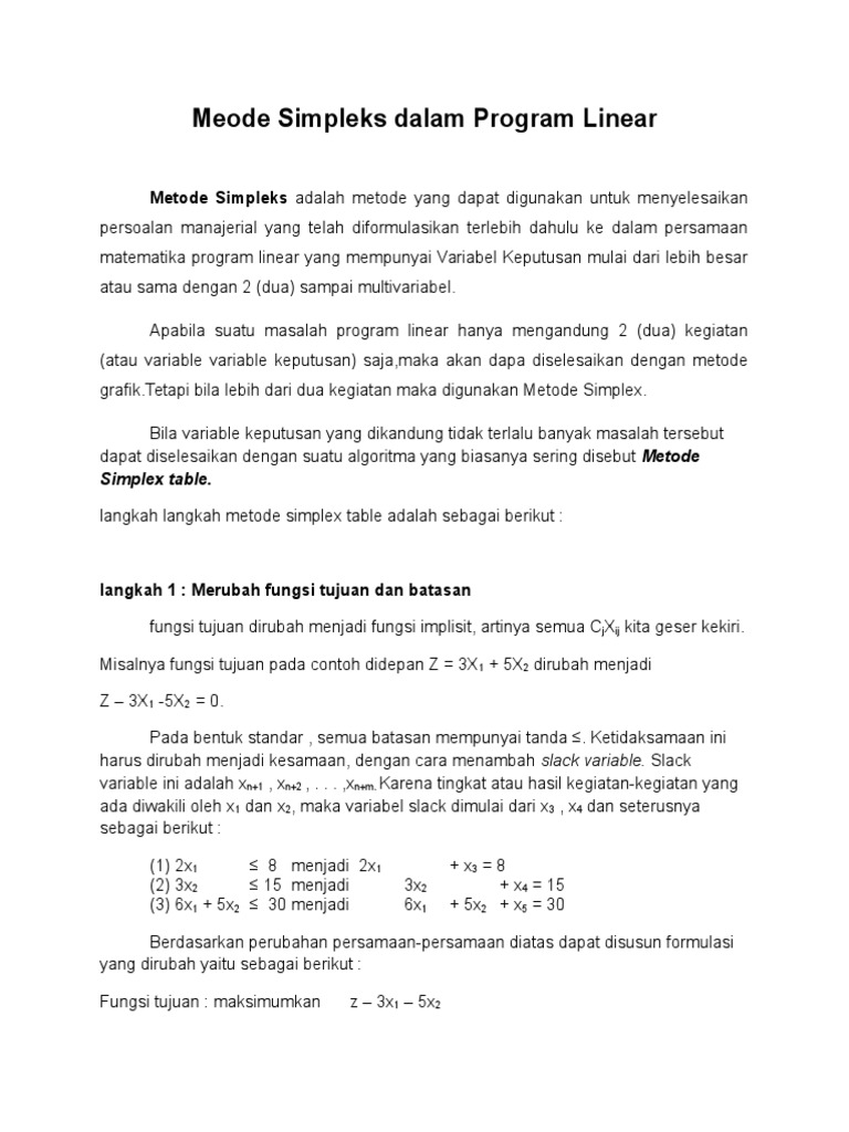 Metode Simpleks Dalam Program Linear Kelompok I | PDF