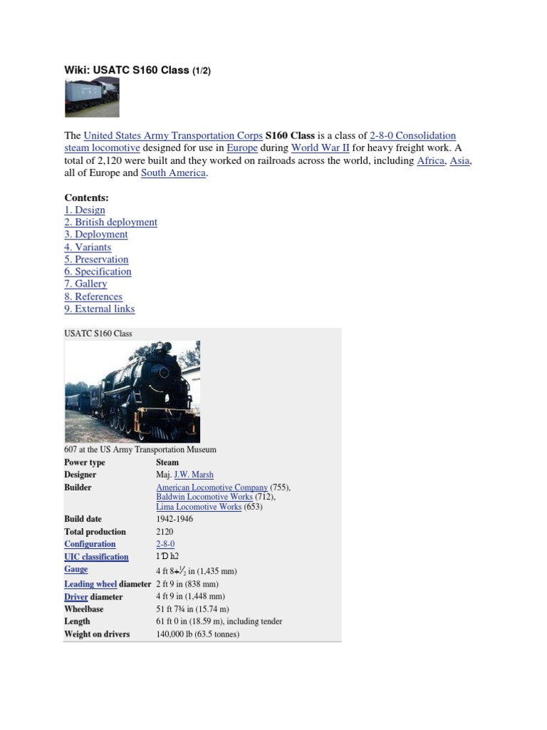 US Army S160 Class | PDF | Locomotives | Rail Transport