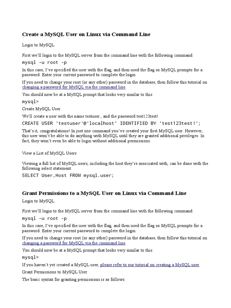 Create Mysql User | Download Free PDF | Superuser | My Sql