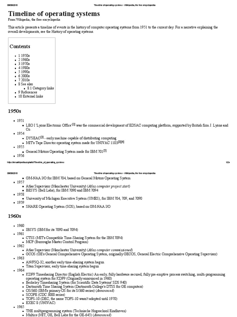 Timeline of Operating Systems - Wikipedia, The Free Encyclopedia | PDF ...