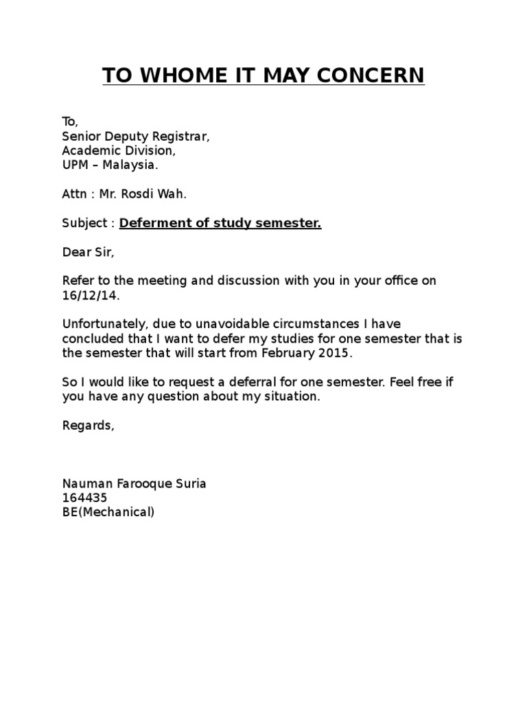 Deferment Letter | PDF