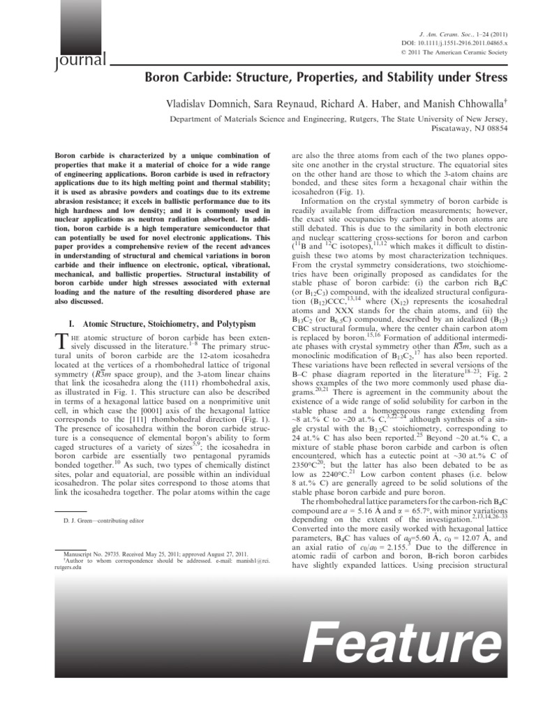 Review B4C Jace4865 Boron Carbide Structure Properties and Stability ...