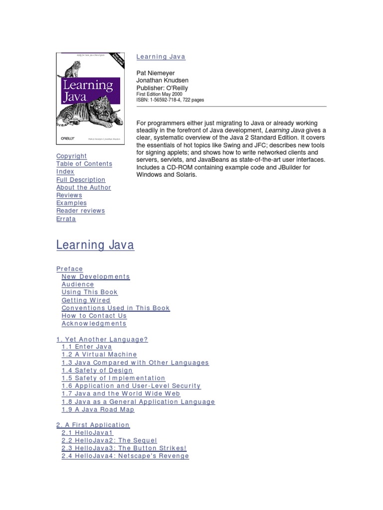 Niemeyer, P (2000) - Learning Java PDF | PDF | Network Socket | Port (Computer Networking)
