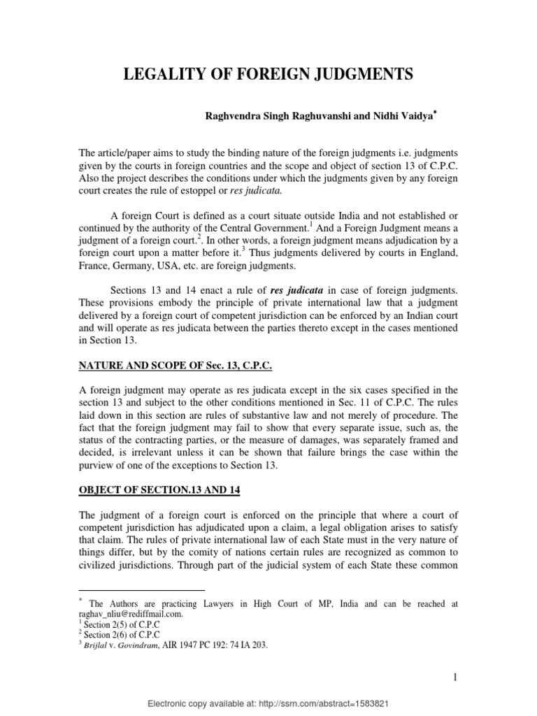 Foreign Judgement Under CPC | PDF | Judgment (Law) | Res Judicata