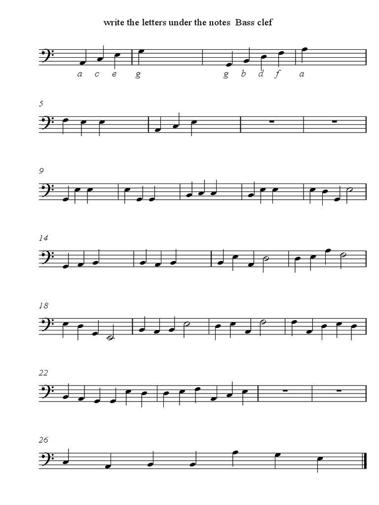 Bass Clef Note Identification Worksheet | PDF