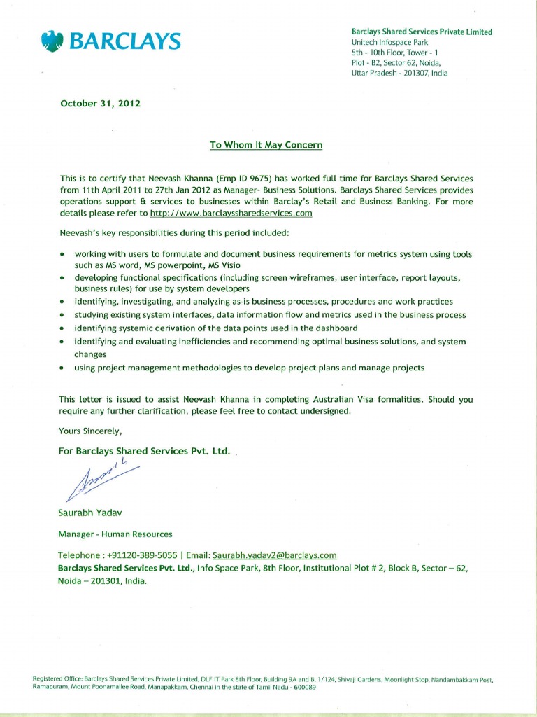 Sample - Work Reference Letter | PDF