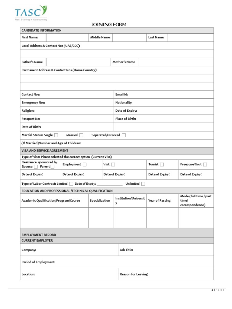 Tasc Nbad Joining Form 04062014 | PDF | Confidentiality | Non ...
