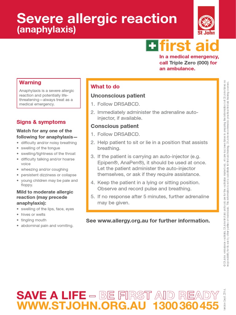 Severe Allergic Reaction: First Aid | PDF | Wellness | Science ...