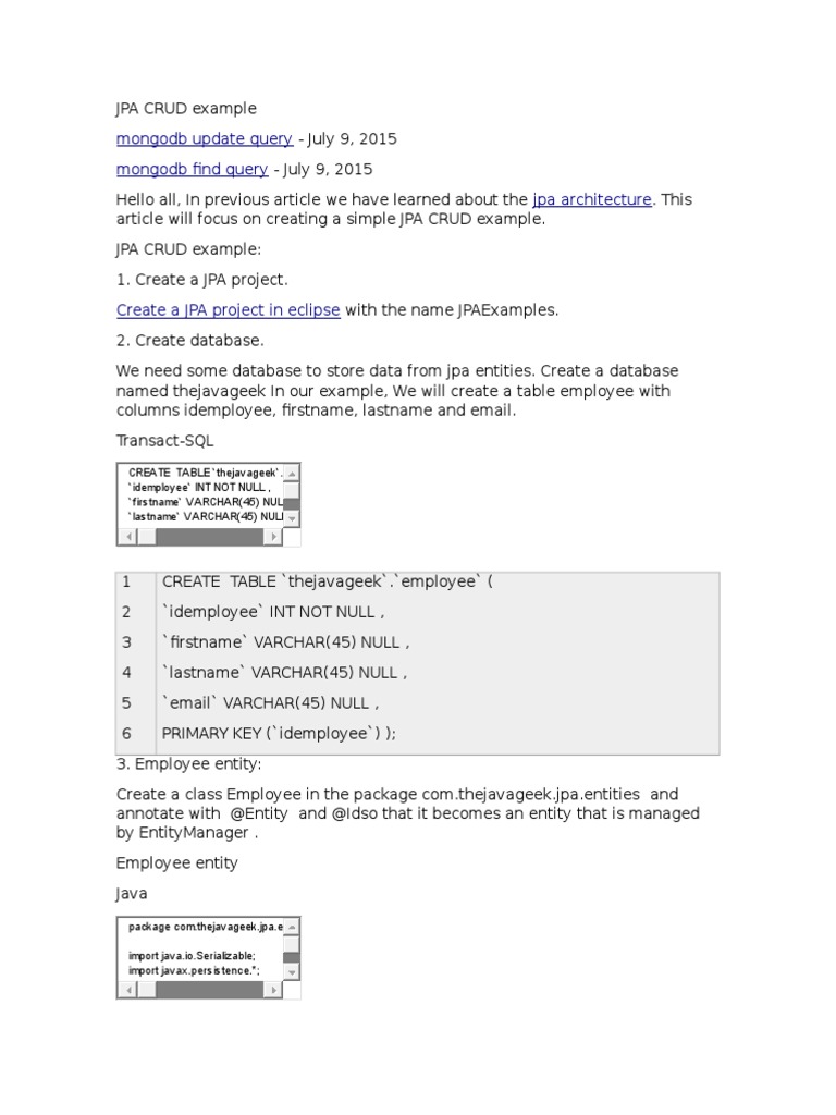 JPA CRUD Example | PDF | Computer Data | Data Management