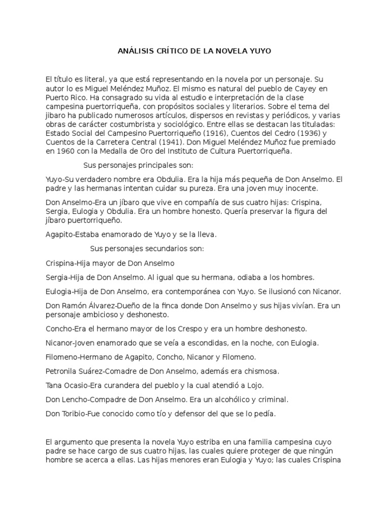 Análisis Novela Yuyo | PDF | Novelas