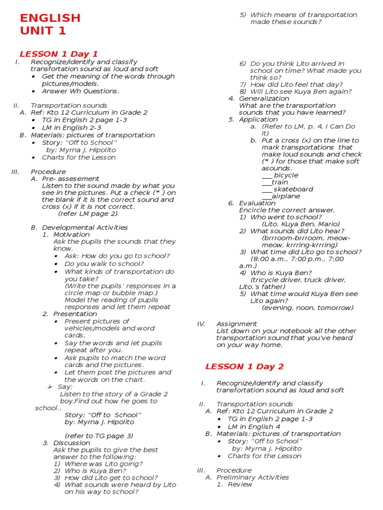 English Lesson Plan 1st Grading | Syllable | Musical Instruments