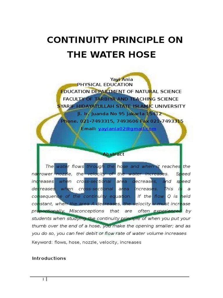 Continuity Principle On The Water Hose | PDF | Fluid Dynamics | Hose