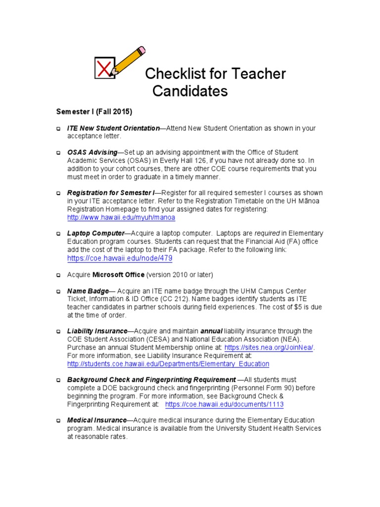 Checklist For Teacher Candidates | PDF | Academic Term | Test (Assessment)