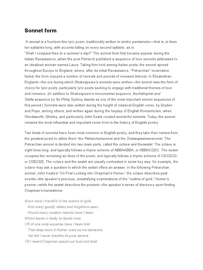 Sonnet Form: Stella Sequence by Sir Philip Sydney Stands As One of The ...