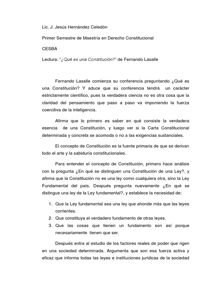 Que Es Una Constitucion Ferdinand Lasalle Pdf Pdf Constitución