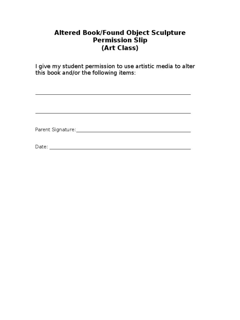 Altered Book Permission Slip | PDF