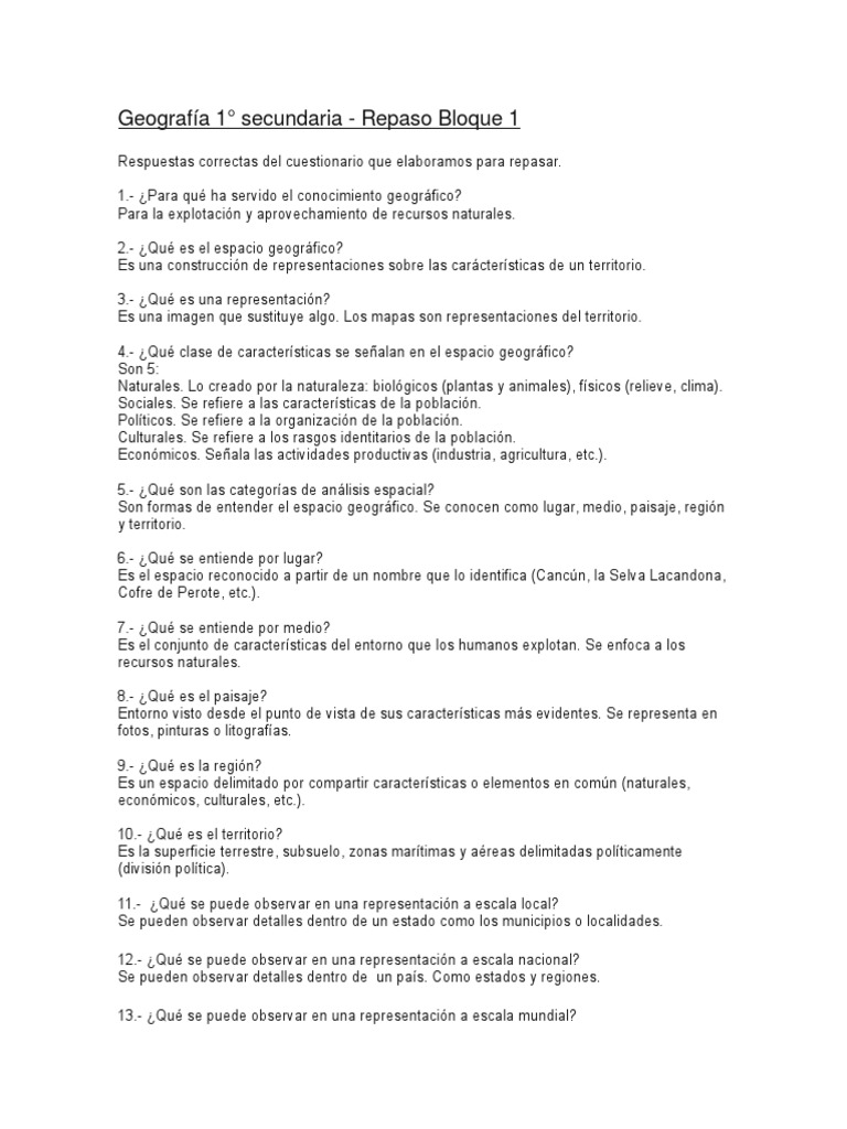 Geografía 1° Secundaria - Repaso Bloque 1 | PDF | Mapa | Ecuador