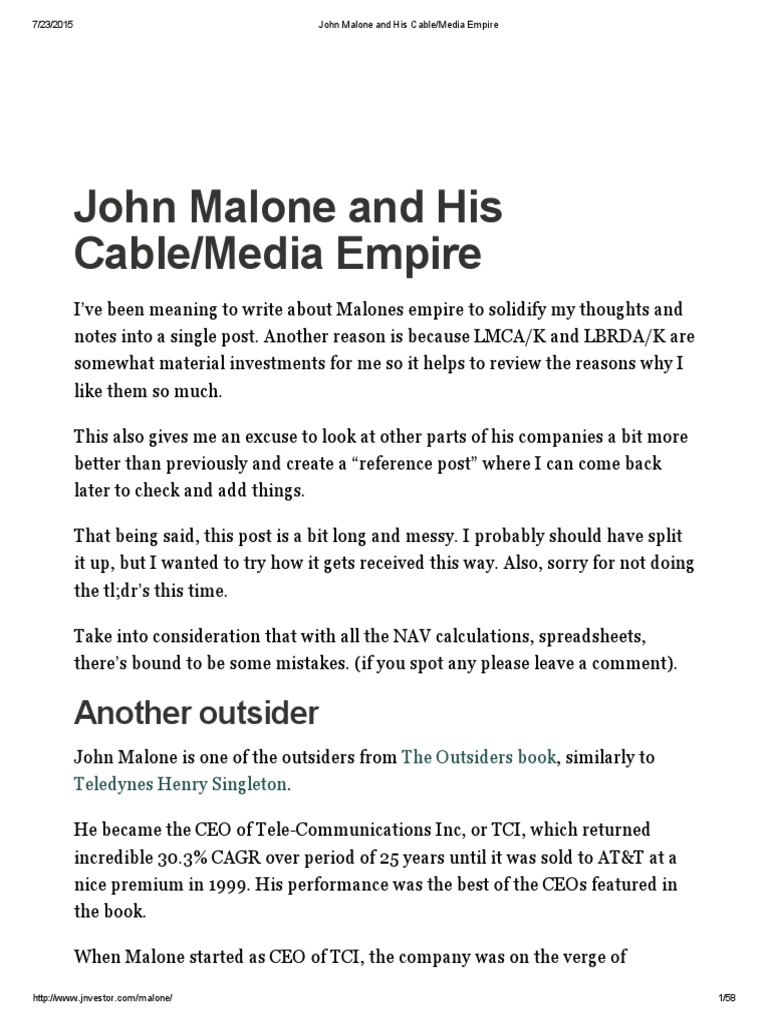 John Malone's Cable Empire Insights | PDF | Investing | Leverage (Finance)
