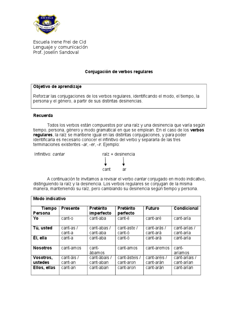 Conjugación Verbos Regulares