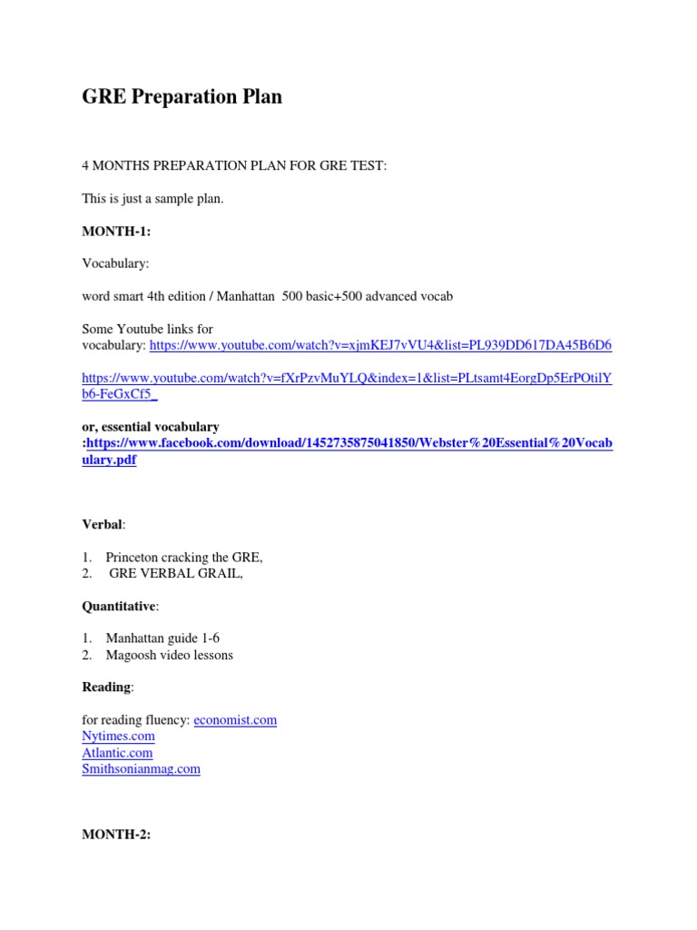 GRE Preparation Plan | PDF | Graduate Record Examinations | Graduate ...
