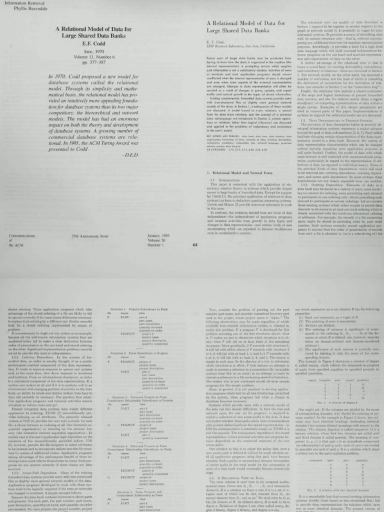 A Relational Model of Data For Large Shared Data Banks. | PDF ...