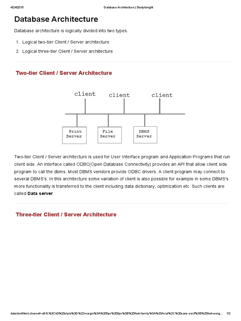 02-Database Architecture - Studytonight | PDF