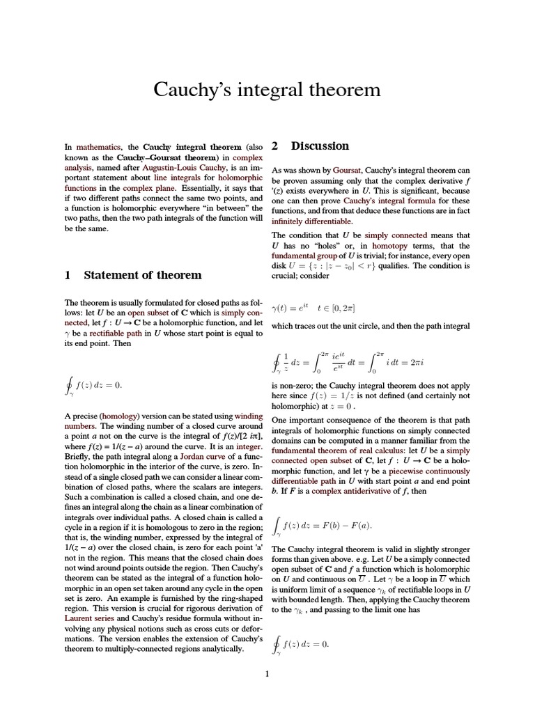 Cauchy's Integral Theorem PDF | PDF | Holomorphic Function | Mathematical Analysis