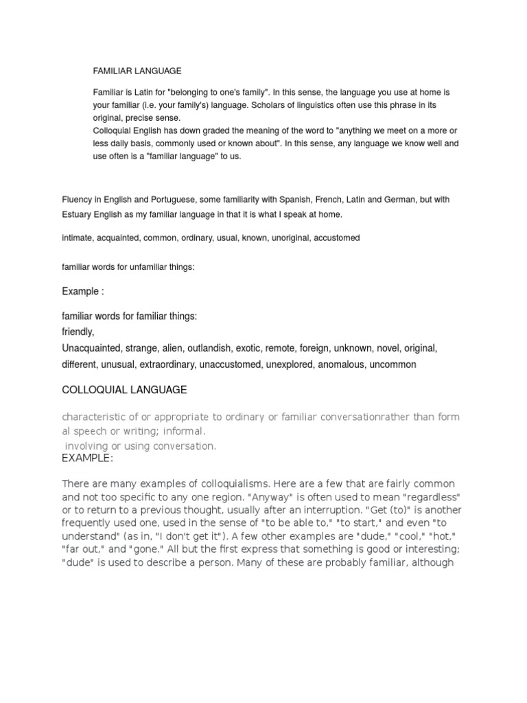 Familiar Language | PDF | Symbols | Linguistics