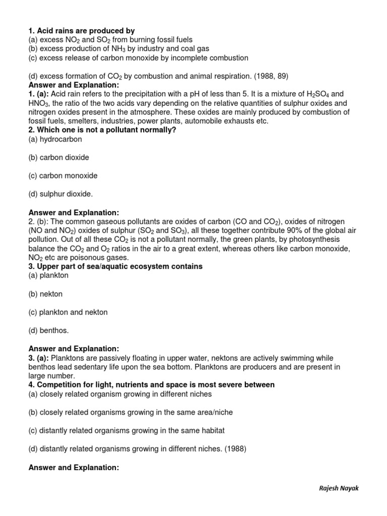 Environment and Ecology MCQs Guide | PDF | Renewable Resources ...
