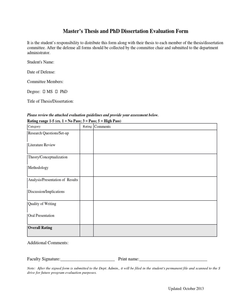 Thesis and Dissertation Evaluation Form | PDF | Thesis | Doctor Of ...
