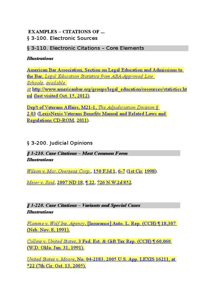 Bluebook Citation Examples Guide | PDF | Citation | Writing