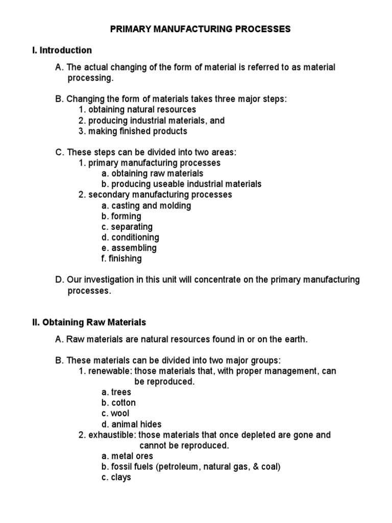 Primary Manufacturing Processes | Download Free PDF | Mining | Industries
