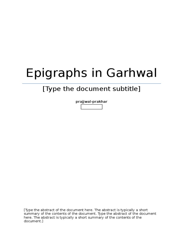 Approach Paper For Epigraphs in Garhwal | PDF