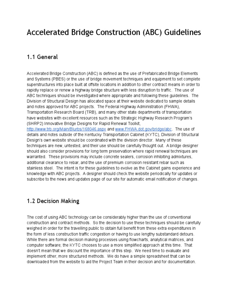 Accelerated Bridge Construction (ABC) Guidelines: 1.1 General | PDF ...