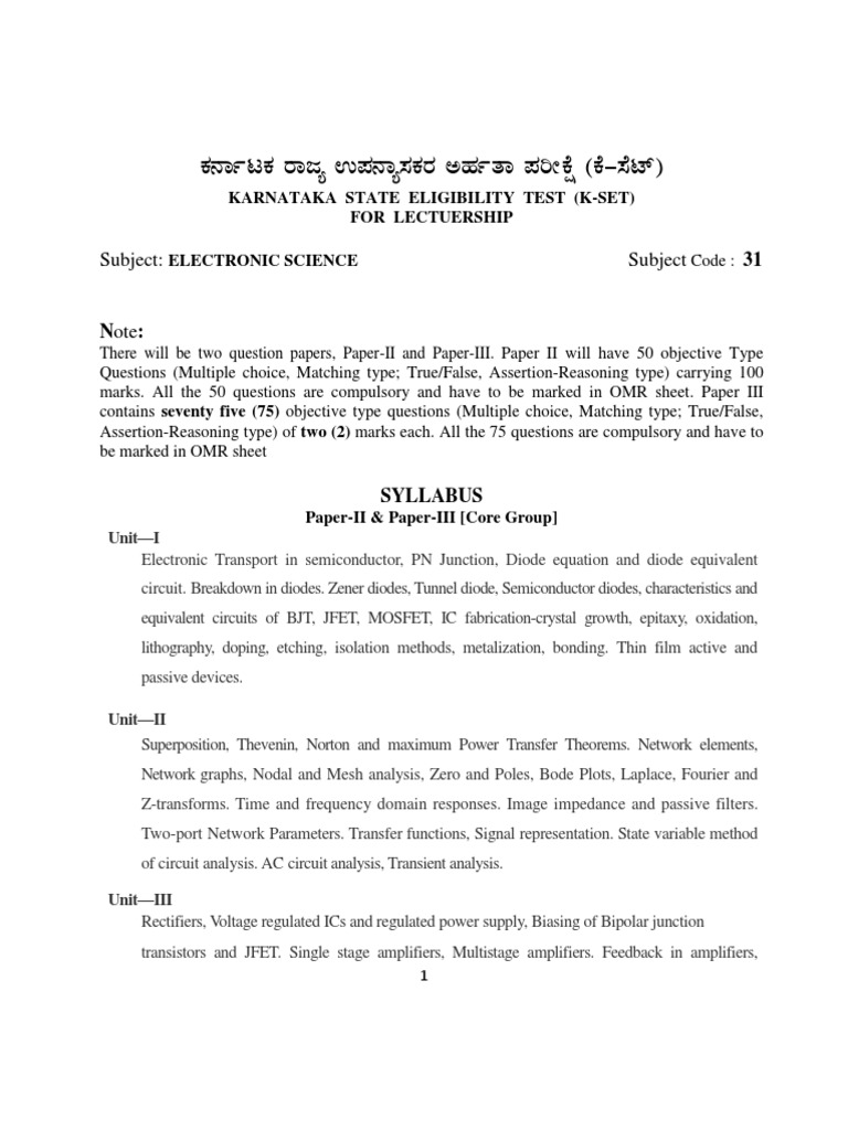 Kset Syllabus | PDF | Network Analysis (Electrical Circuits) | C ...