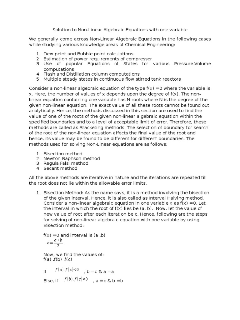 Bisection Method Pdf Nonlinear System Equations