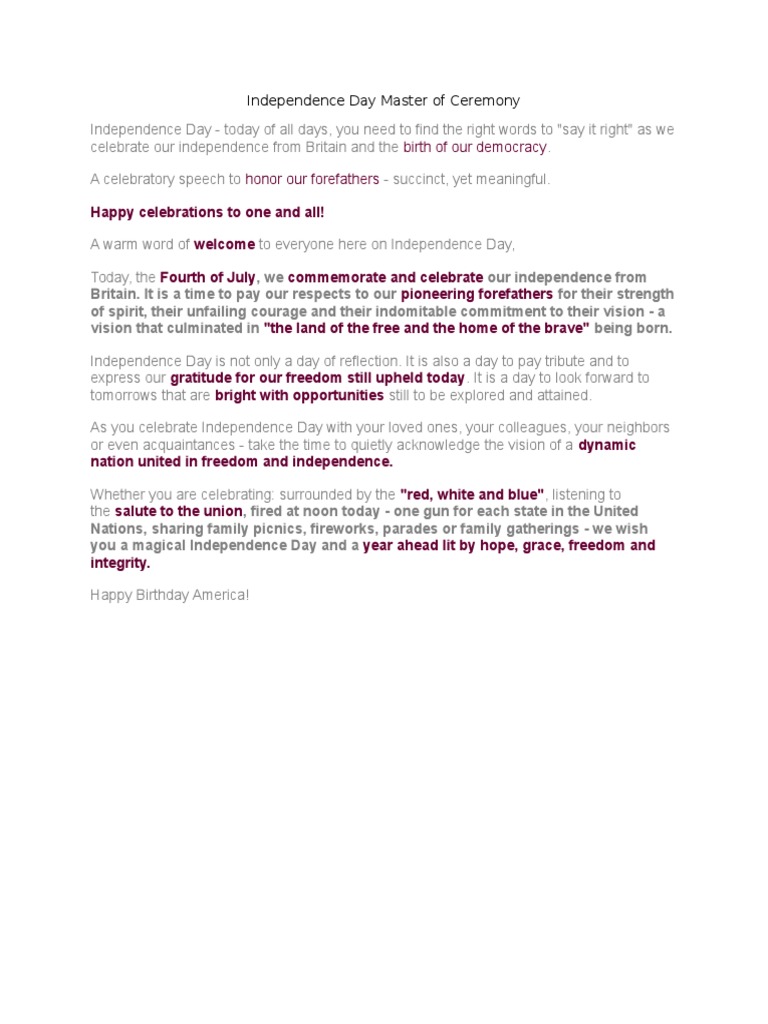 Independence Day MC Script | PDF