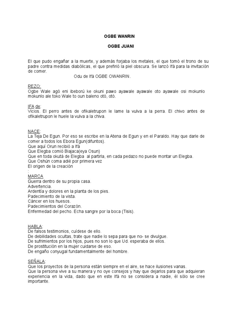 Ifá Ogbe Wanrin: Significado y Obras | PDF | Religión y creencia