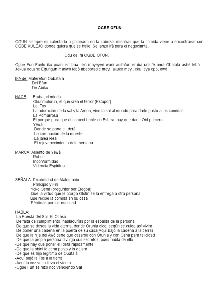 Ogbe Ofun: Significado y Obras de Ifá | PDF | Religión y creencia ...