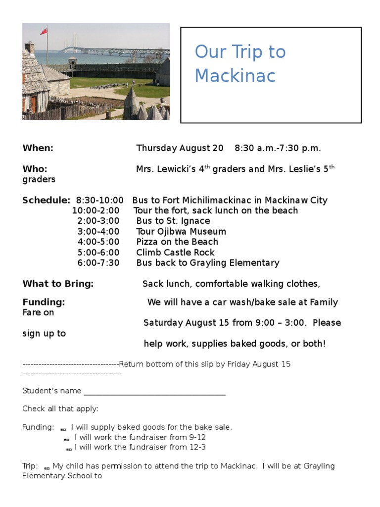 Mackinac Field Trip Details for Students | PDF | Travel