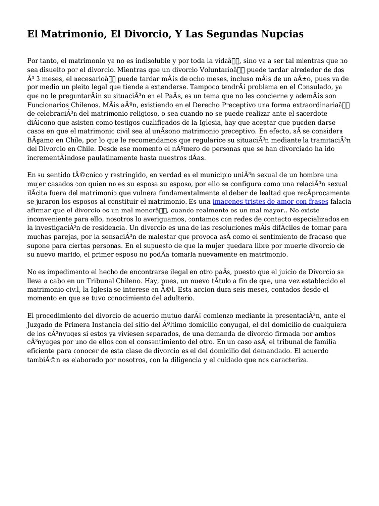 El Matrimonio, El Divorcio, Y Las Segundas Nupcias | PDF | Divorcio ...