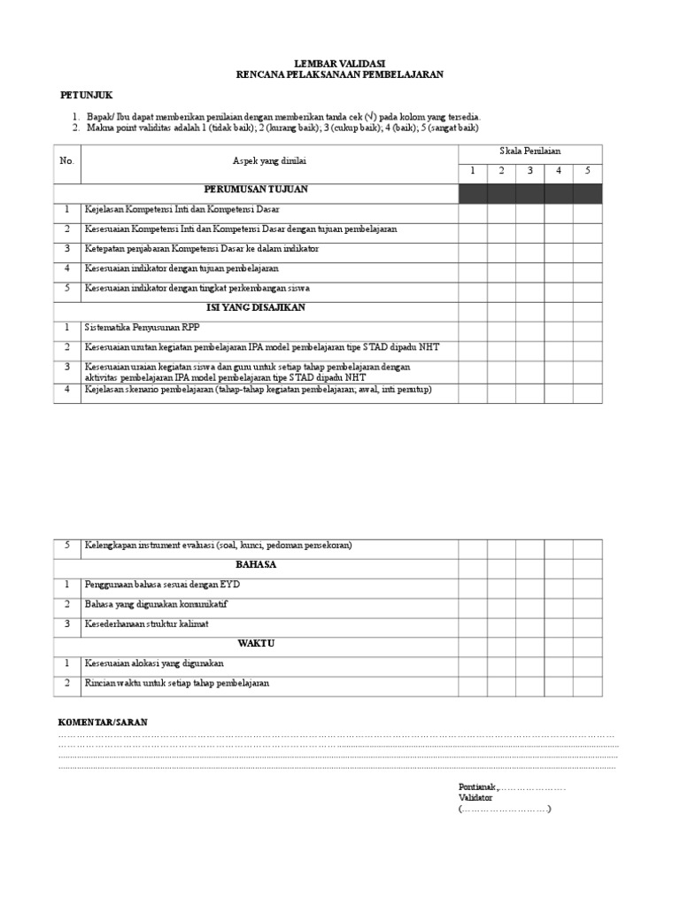 Lembar Validasi RPP | PDF