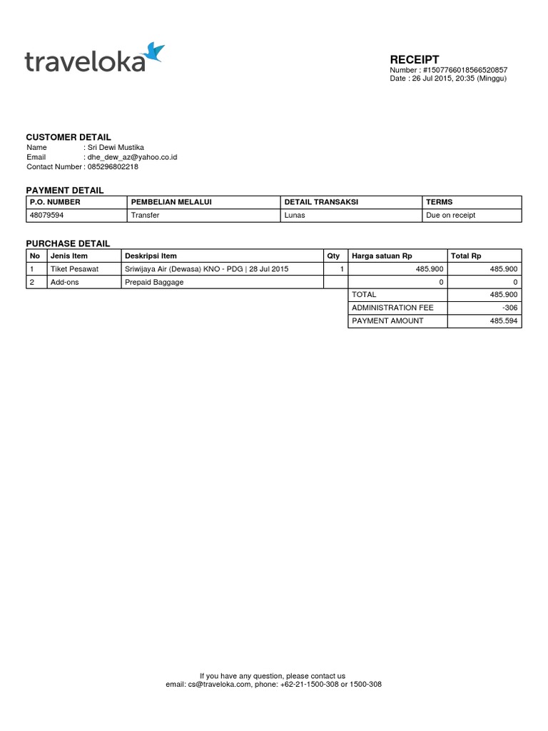Traveloka Flight Ticket Receipt | PDF | Finance & Money Management
