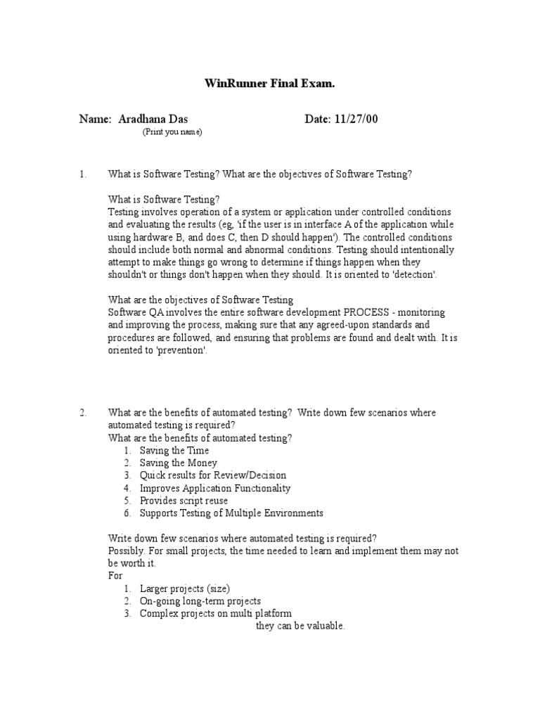 WinRunner Final Exam Answer | PDF | Graphical User Interfaces | Scripting Language