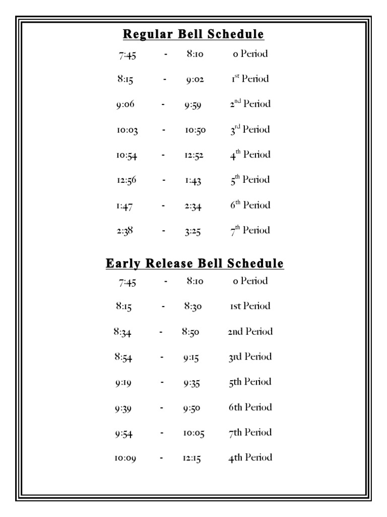 School Bell Schedules | PDF | Art | Science & Mathematics