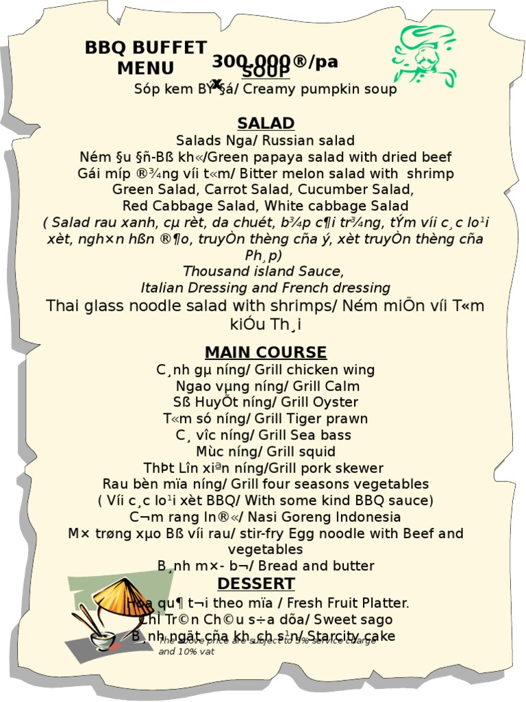 BBQ Buffet Menu 300.000®/pa X: Soup Salad | PDF