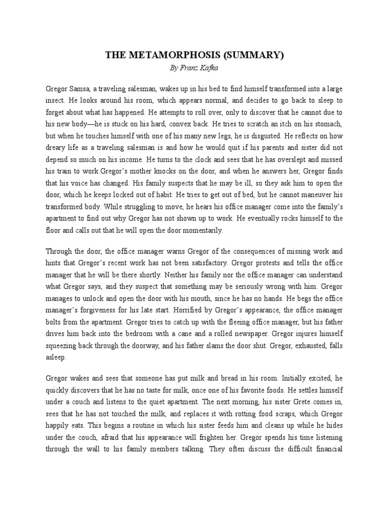 The Metamorphosis (Summary) : by Franz Kafka | PDF | The Metamorphosis