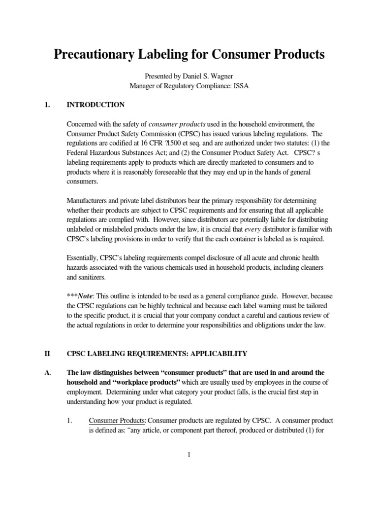 Precautionary Labeling For Consumer Products | PDF | Dangerous Goods ...