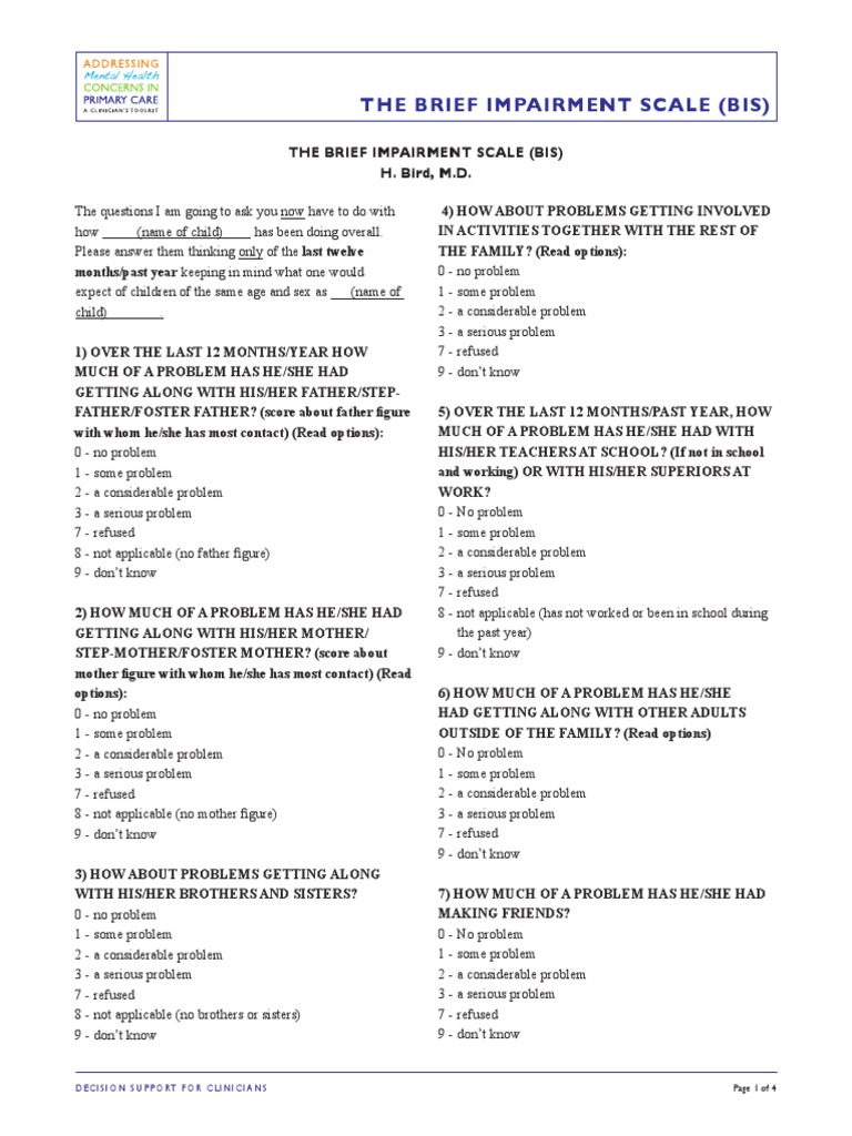 Brief Impairment Scale English | PDF | Health Care | Mental Health