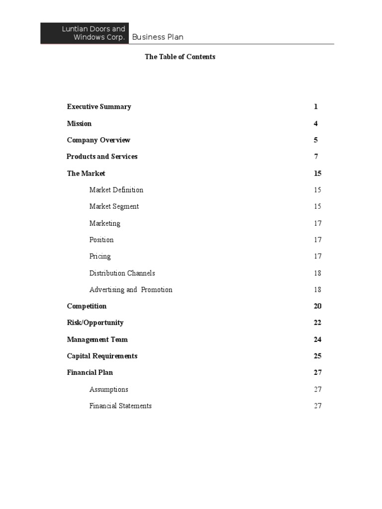 Luntian Doors and Windows Business Plan | PDF | Retail | Window
